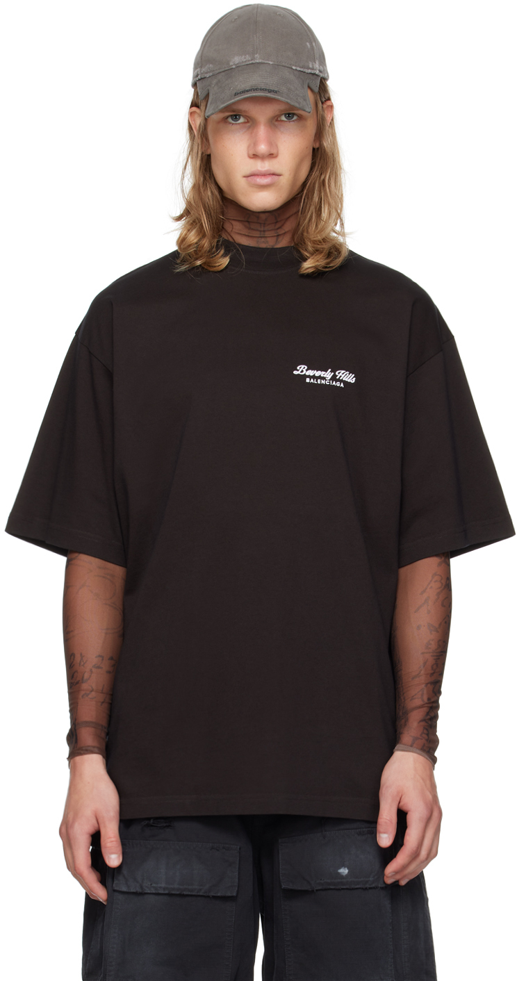 バレンシアガ 2024SS Beverly Hills Tシャツ ストレッチ S Balenciaga Black 'Beverly Hills' T-Shirt In 9034 Washed Blk/Wht